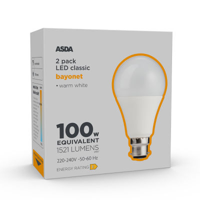 ASDA LED Classic 100W Large Bayonet Lightbulb - ASDA Groceries